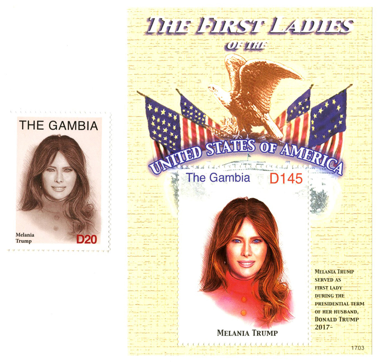 M12173 - 2017 First Lady Melania Trump souvenir sheet & single stamp ...