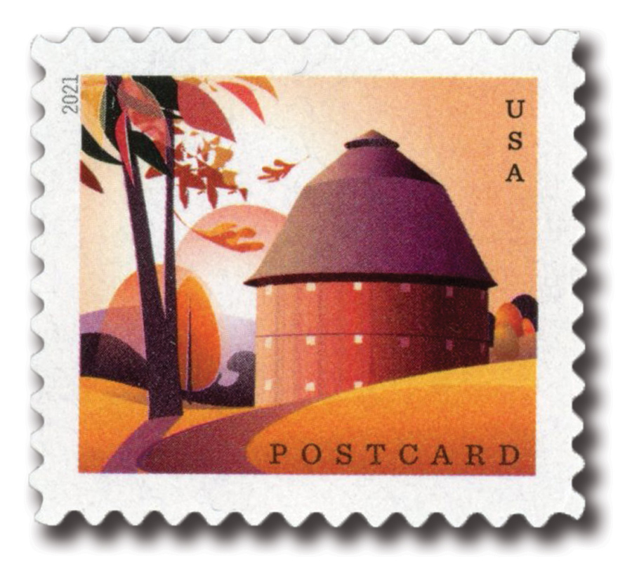 5546 - 2021 36c Barns: Round Barn in Fall - Mystic Stamp Company