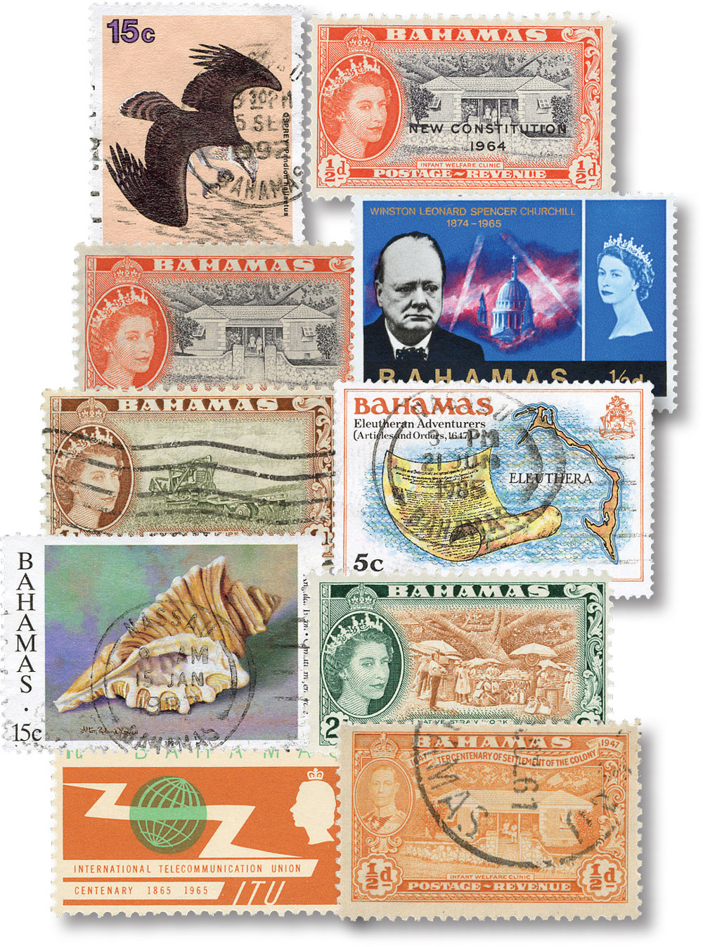 M12263 - SAVE 36% 10 Different Bahamas Stamps - Mystic Stamp Company