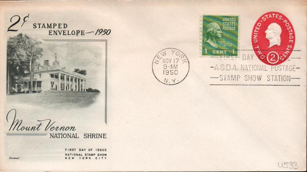 U533 - 1950 2c Stamped Envelopes and Wrappers - carmine - Mystic Stamp ...