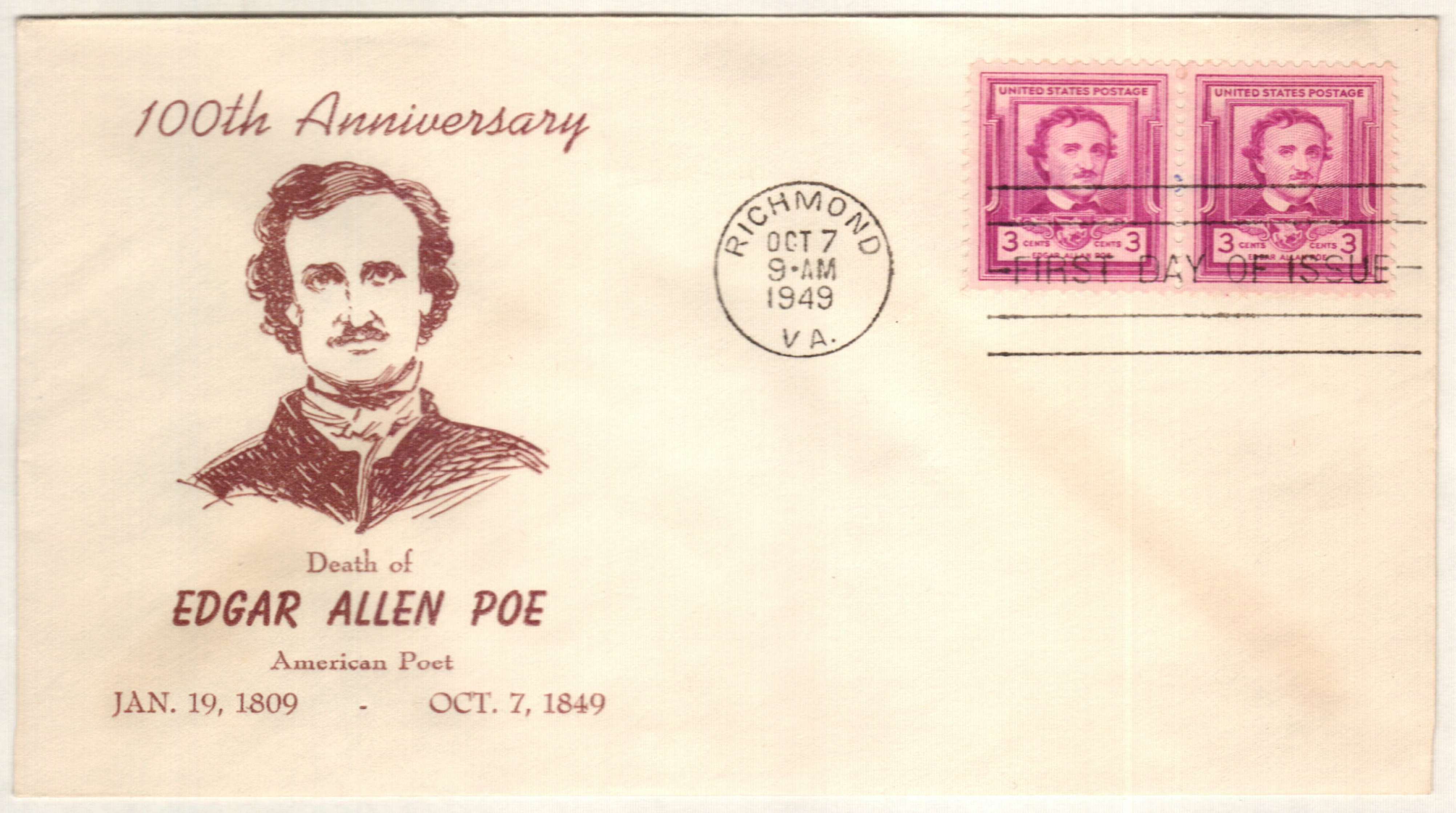 986 - 1949 3c Edgar Allan Poe - Mystic Stamp Company