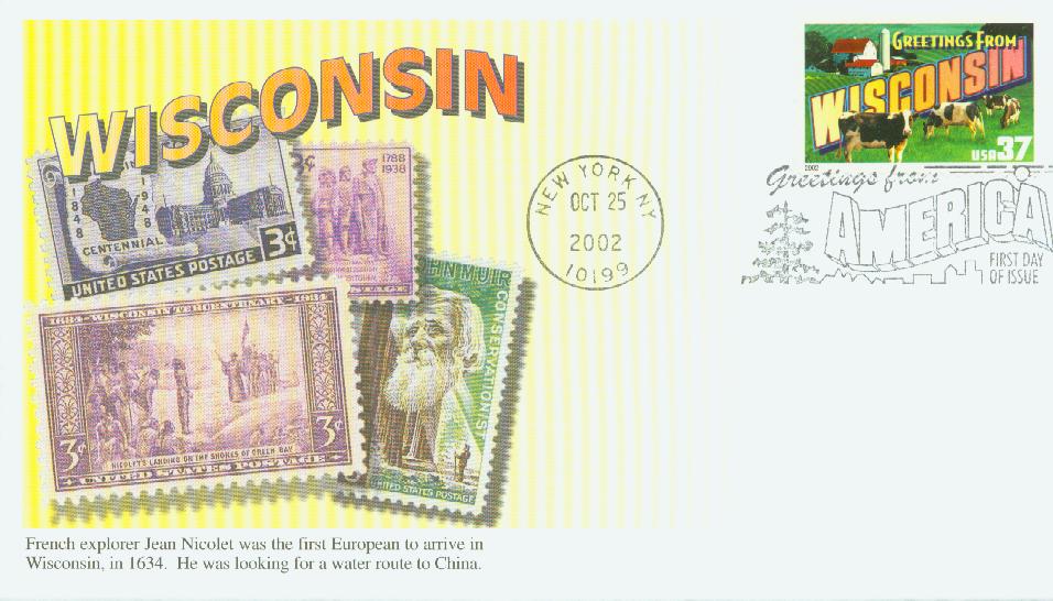 3744 - 2002 37c Greetings from America: Wisconsin - Mystic Stamp Company