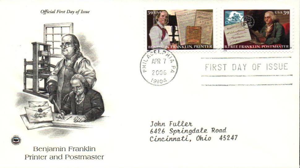4024 - 2006 39c Benjamin Franklin: Postmaster - Mystic Stamp Company