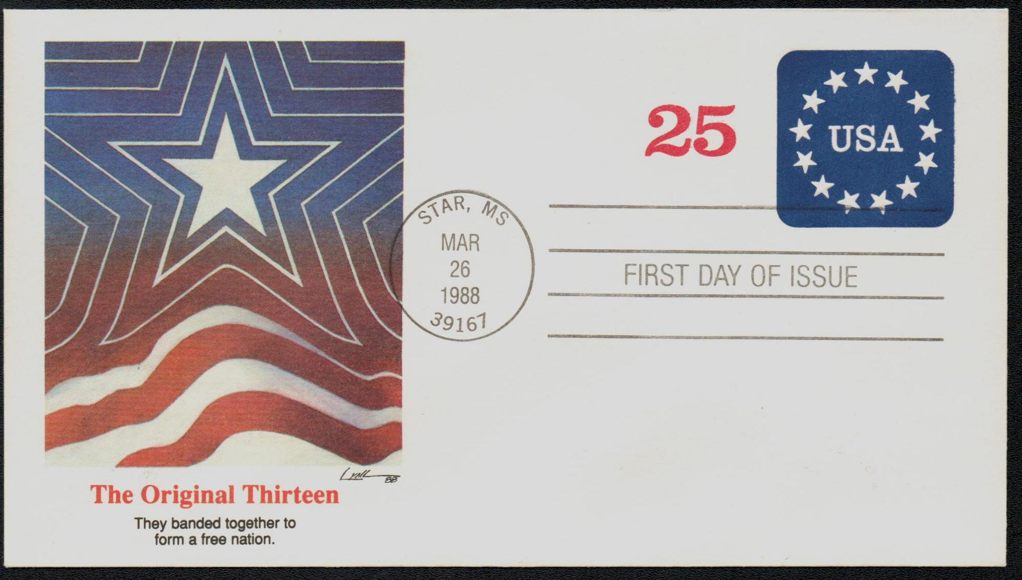 U611 - 1988 25c Stars around USA Stamped Env. - Mystic Stamp Company