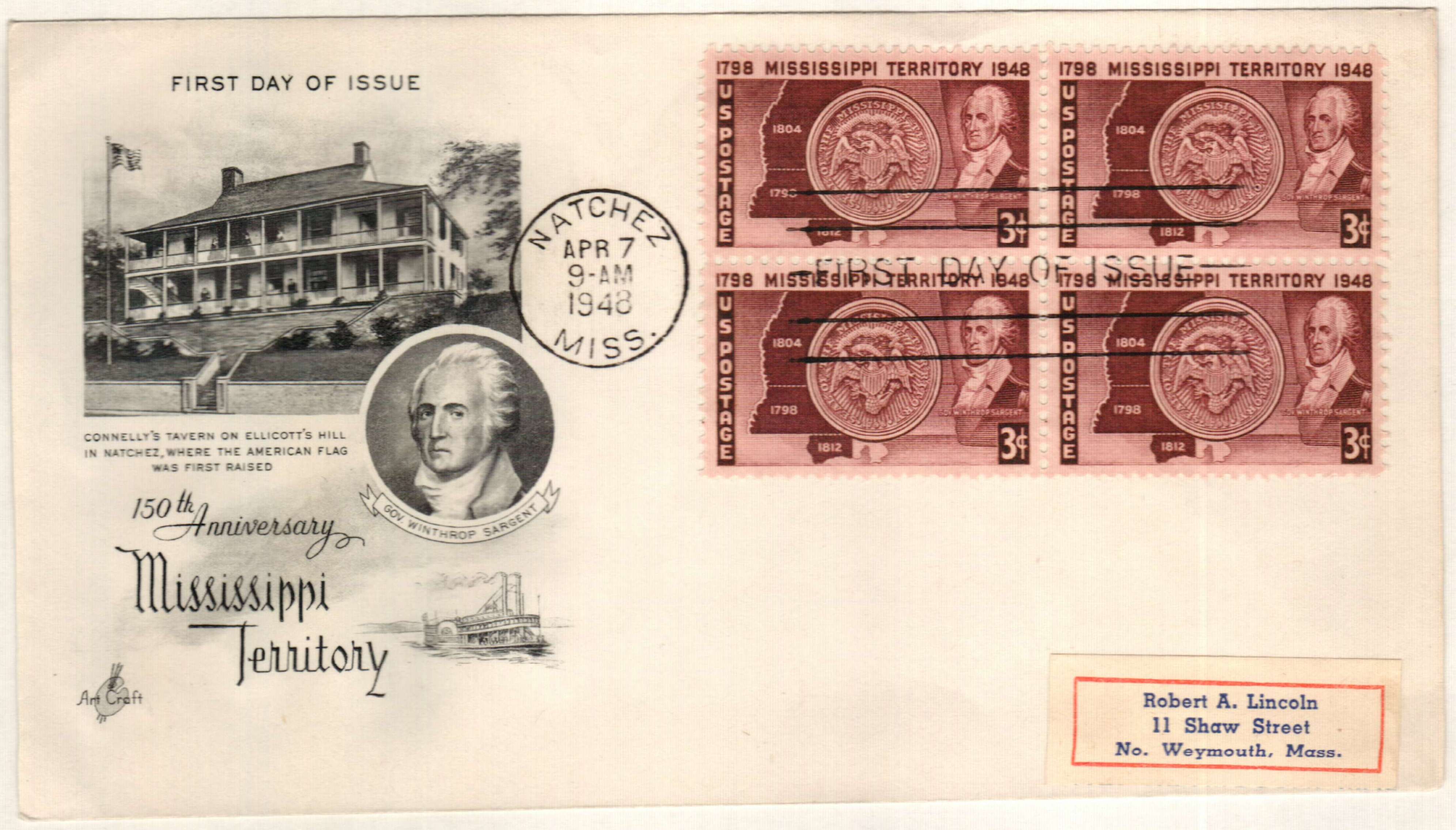 955 - 1948 3c Mississippi Territory - Mystic Stamp Company