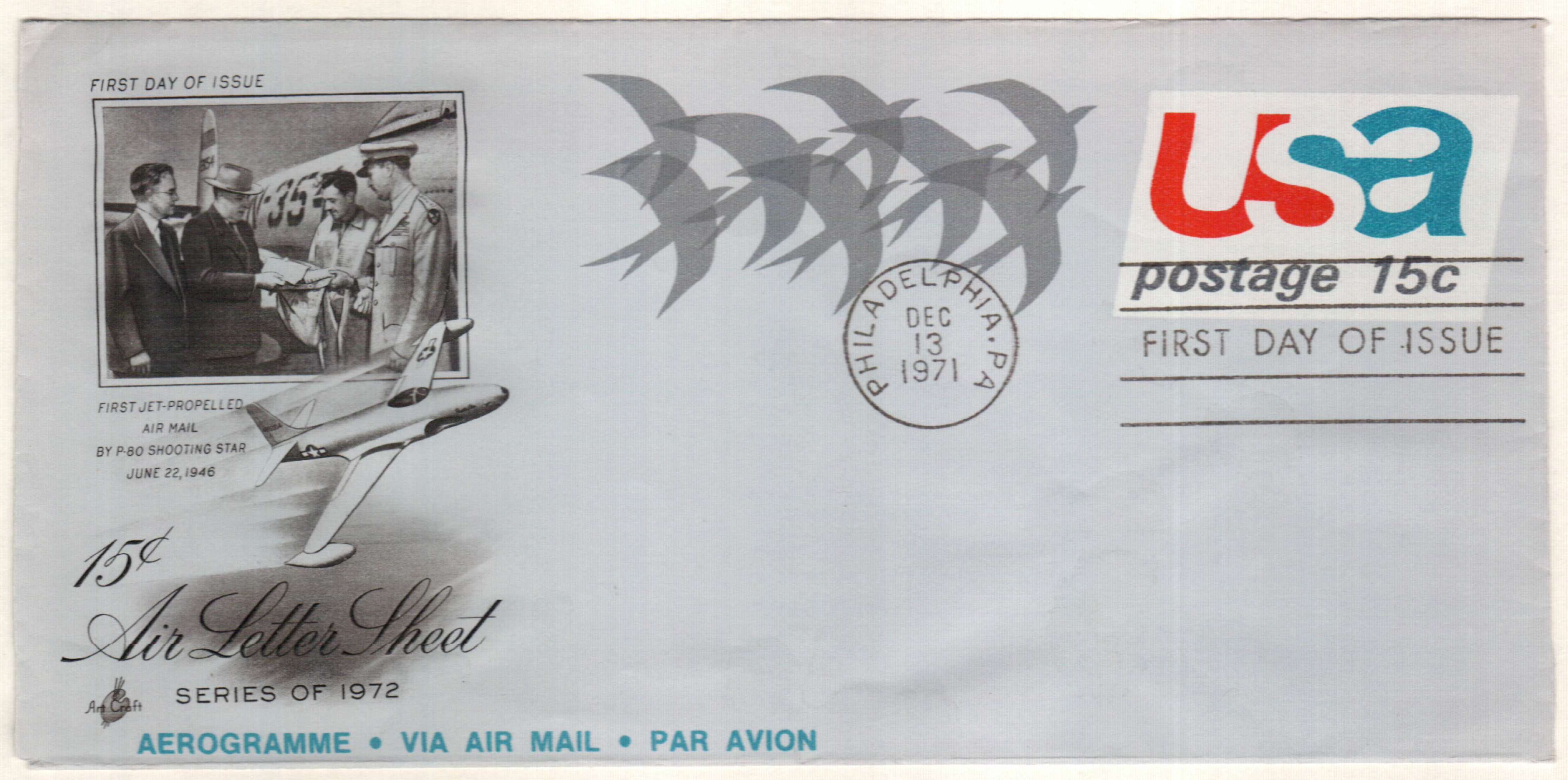 UC44a - 1971 15c Air Post Envelope - Birds in Flight, "AEROGRAMME ...