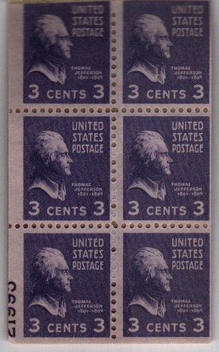 BK101 - 1938 73c Thomas Jefferson, complete booklet of four panes of ...