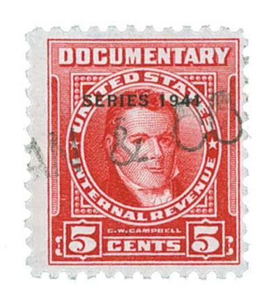 R315 - 1941 5c US Internal Revenue Stamp - watermark, perf 11, carmine ...