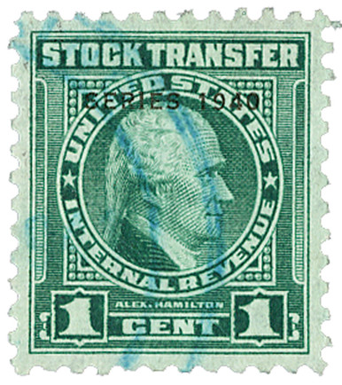 RD67 - 1940 1c Stock Transfer Stamp - watermark, engraved, perf 11 ...