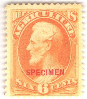 O4S - 1875 6c Official Stamp Specimen - Agriculture hard paper Specimen ...