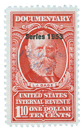 R634 - 1953 $1.10 US Internal Revenue Stamp - watermark, perf 11 ...