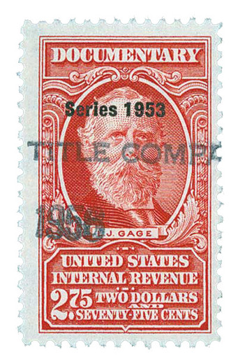 R638 - 1953 $2.75 US Internal Revenue Stamp - watermark, perf 11 ...