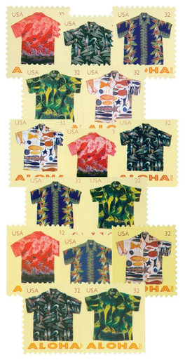 4592/4686 - 2012 32c Aloha Shirts, collection of 15 stamps - Mystic ...