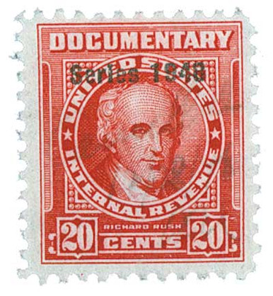 R493 - 1948 20c US Internal Revenue Stamp - watermark, perf 11, carmine ...