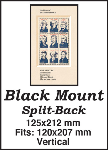 MM663 - 125x212mm 4 Vertical Black Split-Back Mounts - Mystic Stamp Company