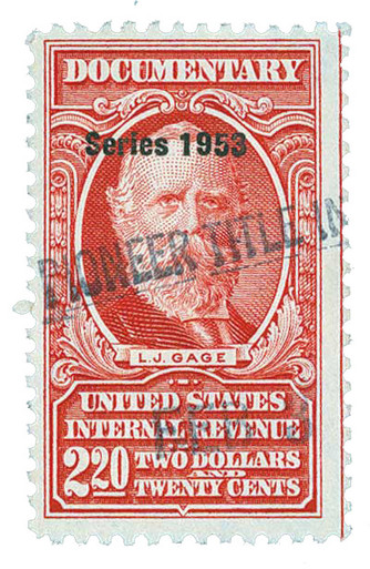 R637 - 1953 $2.20 US Internal Revenue Stamp - watermark, perf 11 ...