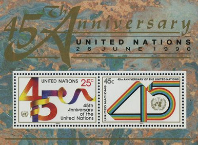 UN579 - 1990 United Nations 45th Anniversary,S/S - Mystic Stamp Company