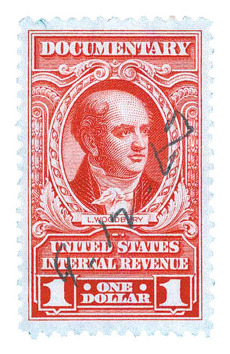 R667 - 1954 $1 US Internal Revenue Stamp - watermark, perf 11, carmine ...