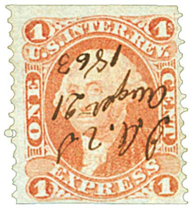 R1b - 1862-71 1c US Internal Revenue Stamp - Express, part perf, red ...