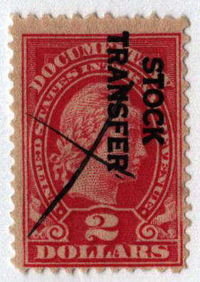 RD13a - 1918-22 $2 Stock Transfer Stamp, rose, overprint reading down ...