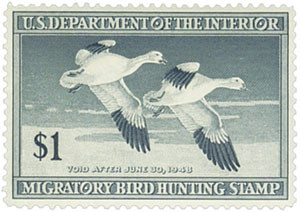 RW14 - 1947 $1.00 Federal Duck Stamp - Snow Geese - Mystic Stamp Company