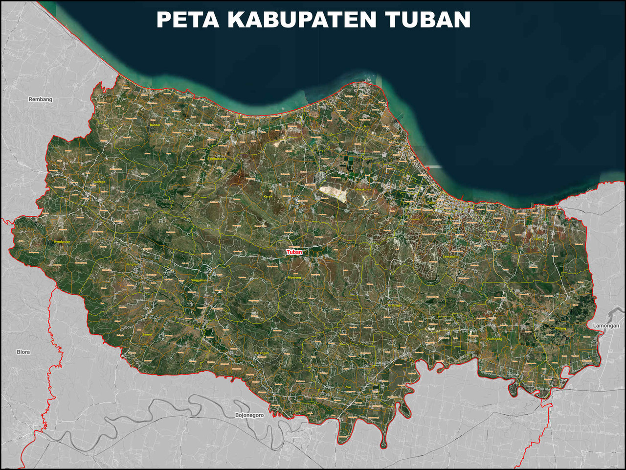 Peta Kabupaten Tuban Satelit Kecamatan Dan Kelurahan