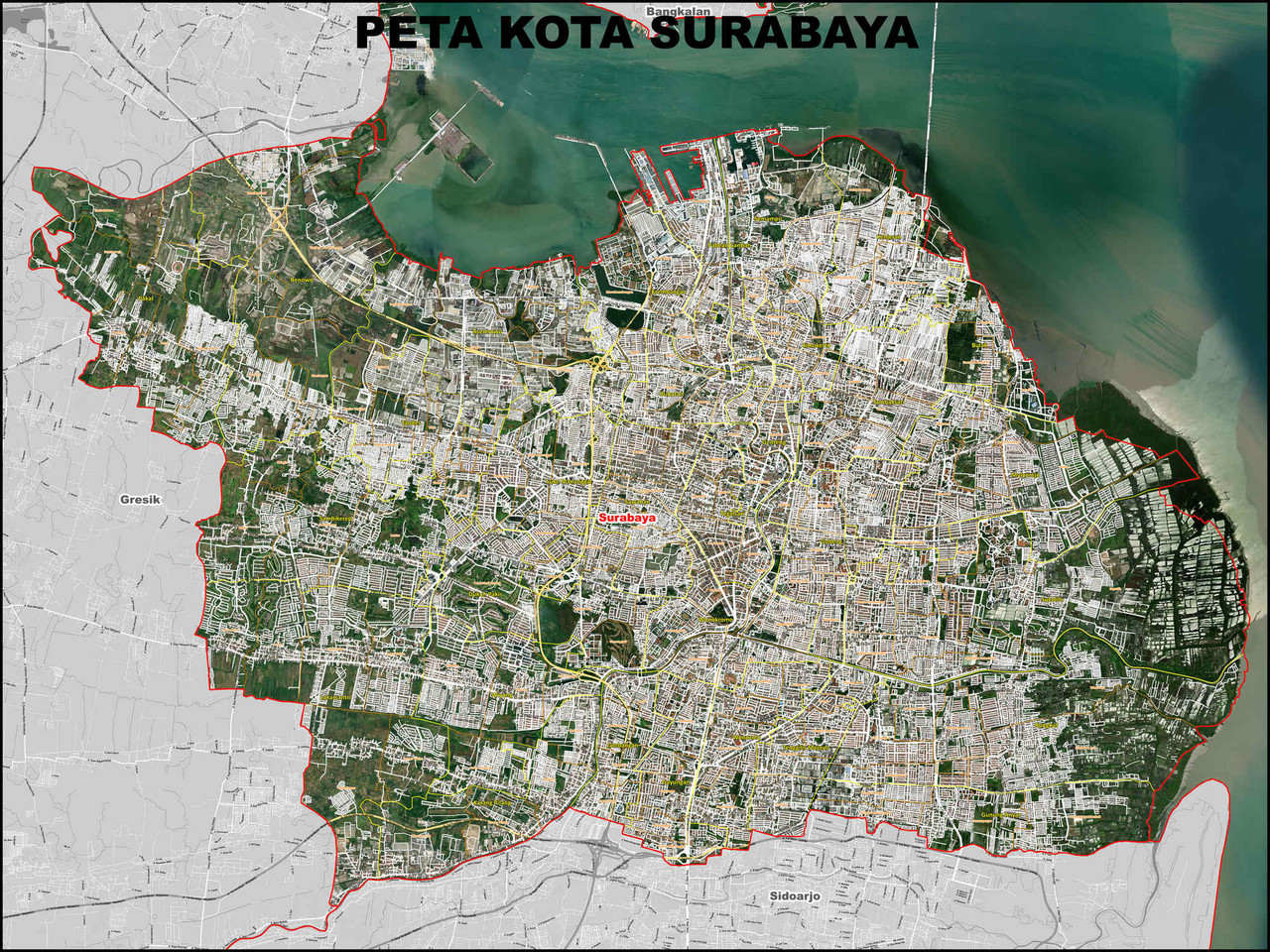 Peta Kota Surabaya Satelit Kecamatan Dan Kelurahan
