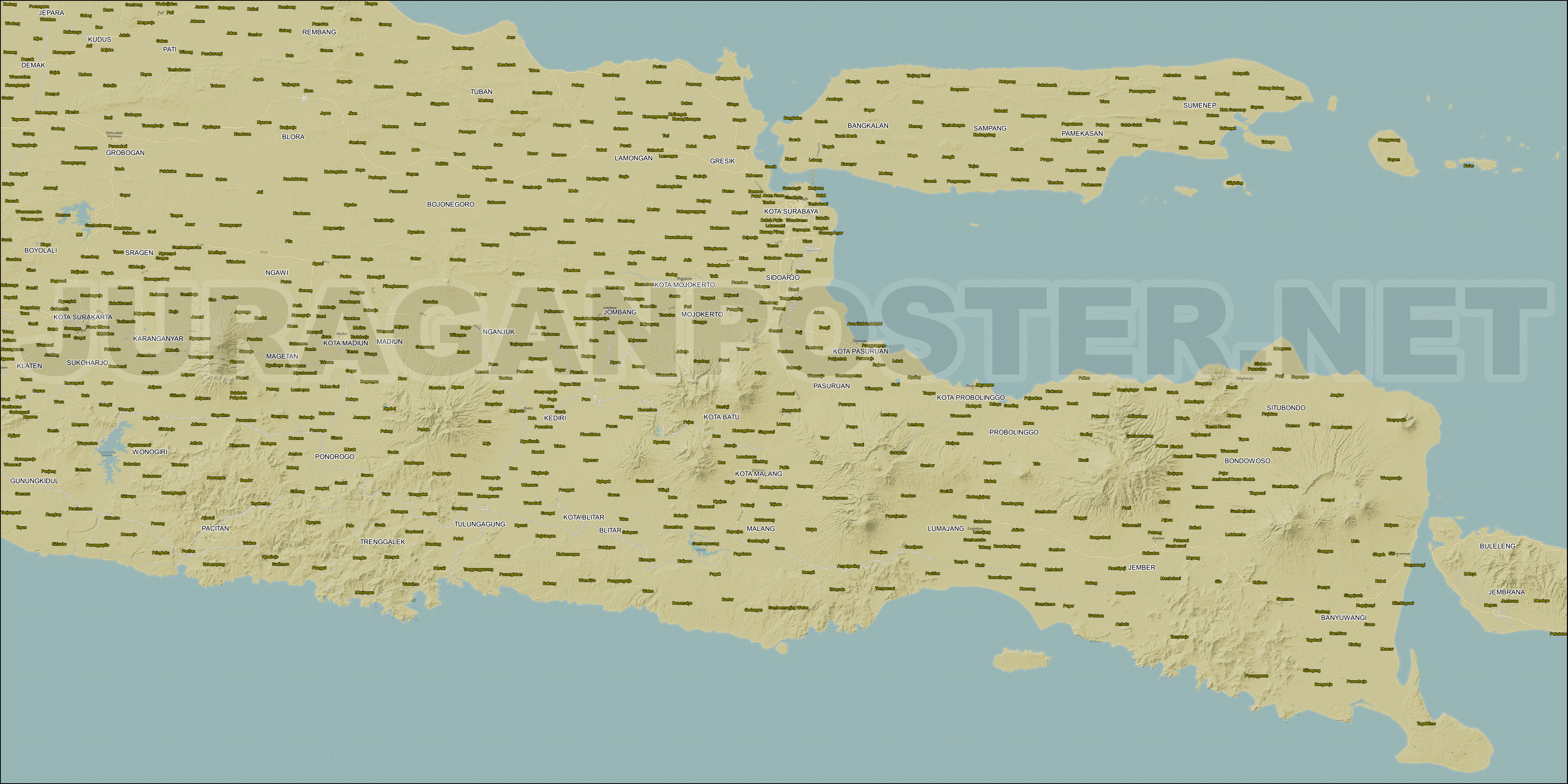 Peta Jawa Timur Lengkap dengan Nama Kota dan Jalan - Juragan Poster