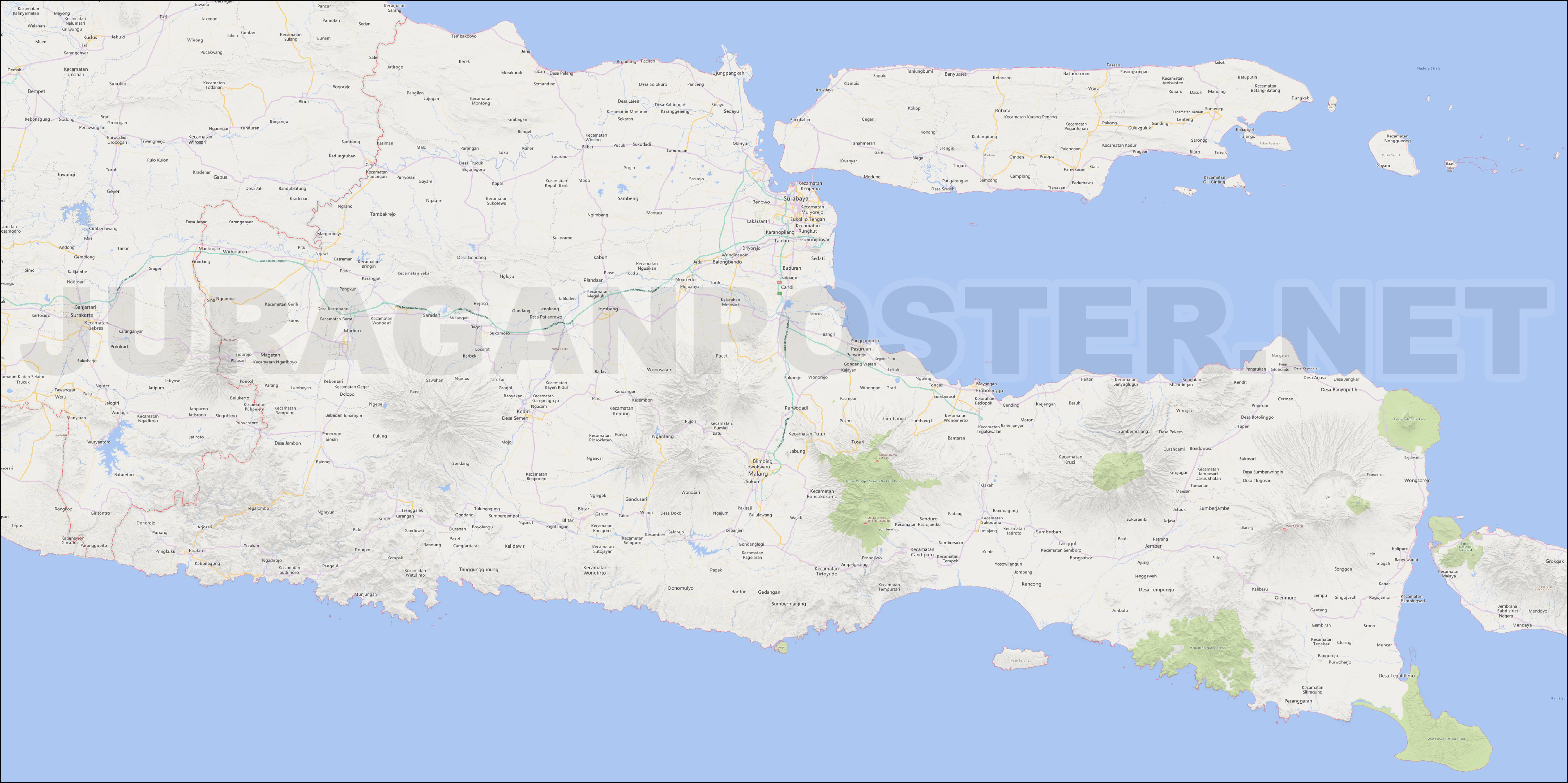 Peta Jawa Timur Lengkap dengan Nama Kota dan Jalan - Juragan Poster