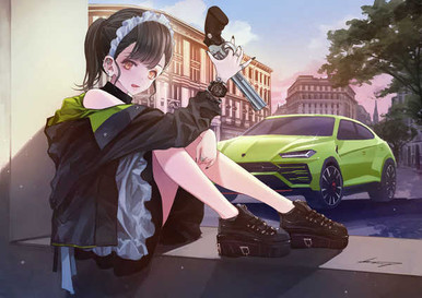 Car Girl Gun Lamborghini Maid Anime Original APC - Juragan Poster