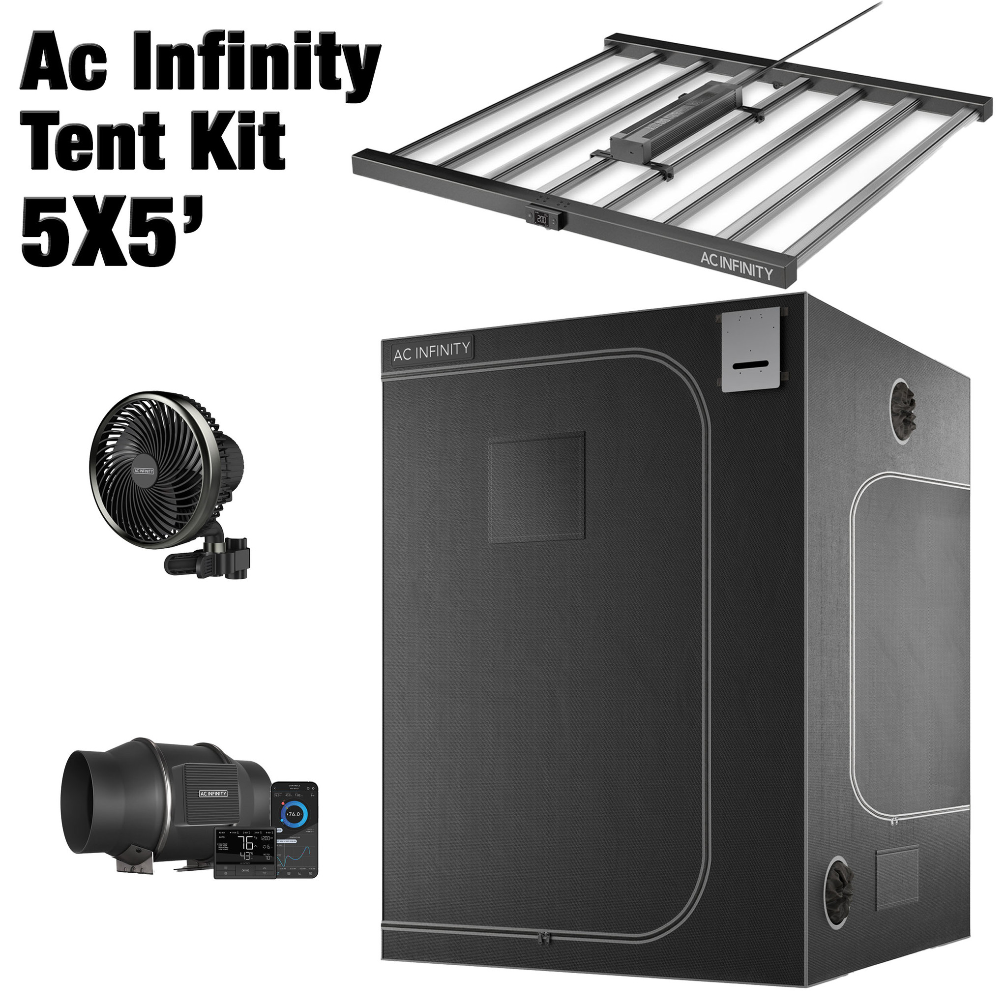 Ac Infinity Kit - 5x5 Tent, 730w Led, 6" VPD Fan & 6" Oscillating Fan ...