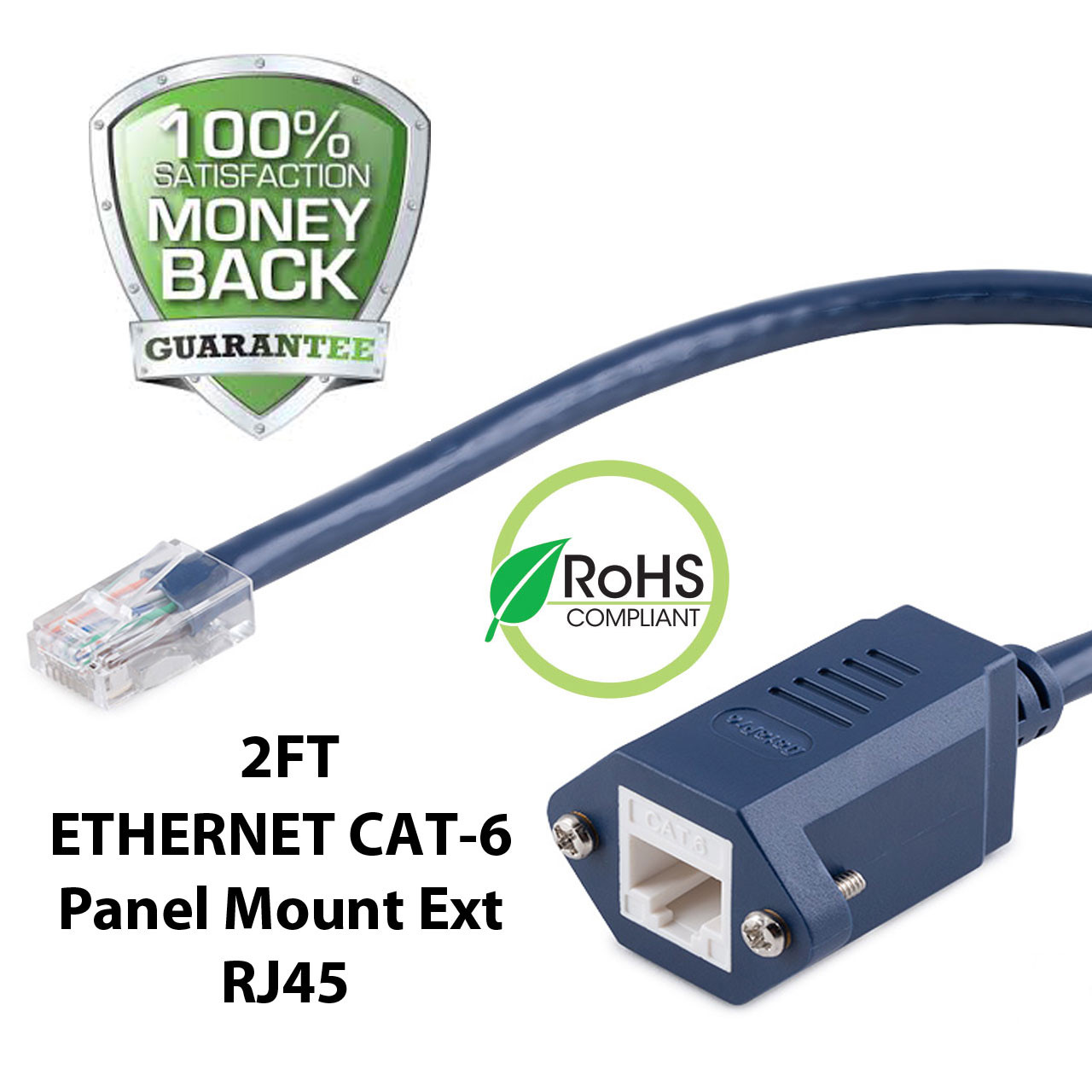 2ft DataPro 1771-02C Ethernet CAT-6 RJ45 Panel-Mount Extension