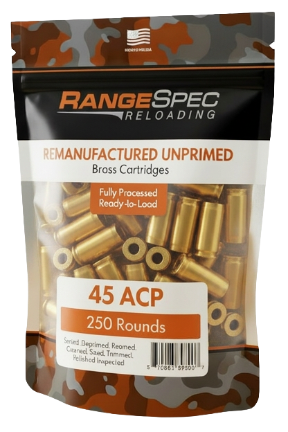 RangeSpec Reloading - .45 ACP Unprimed Processed Brass - 250PCS