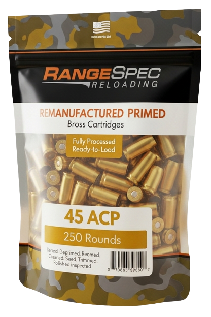 RangeSpec Reloading - .45 ACP Primed Reman Brass - 250PCS