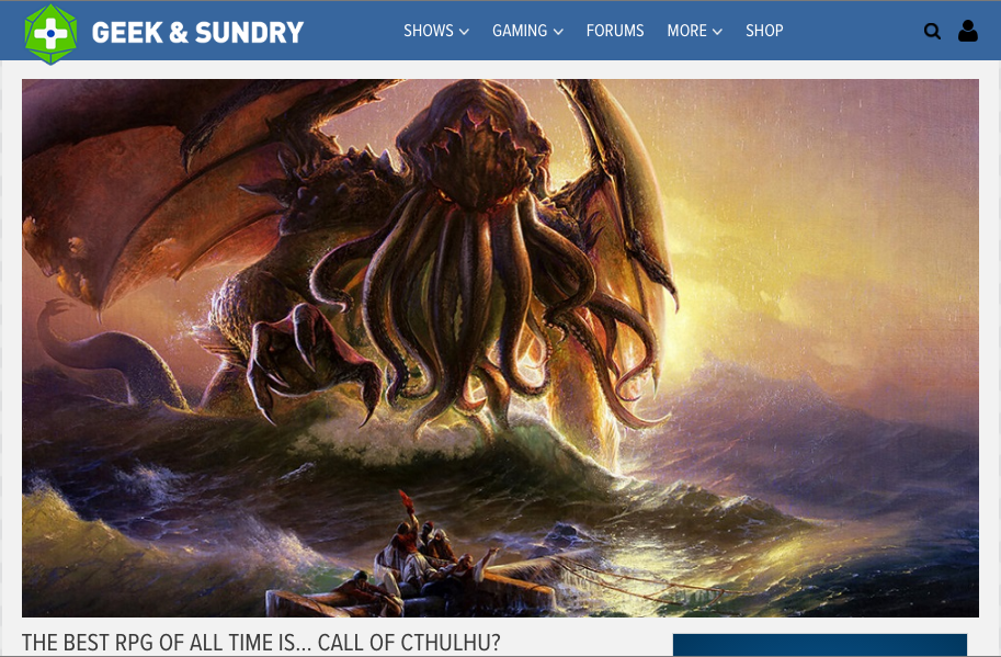 Call of Cthulhu "The Greatest RPG of all Time" says Geek & Sundry ...