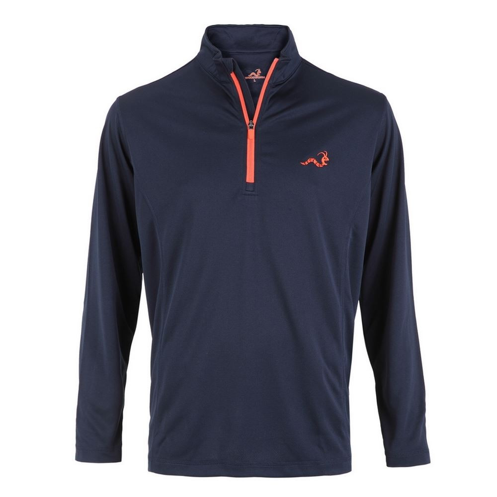 Woodworm Golf Mens 1/4 Zip Pullover Sweater Jumper, Navy/Red - Woodworm.tv