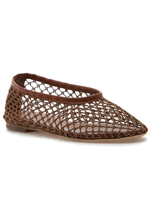 Staud Alba Ballet Flat Tan Netting