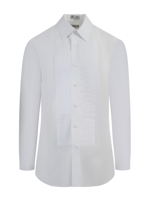 Men's White Lay Down Collar Pleated Tuxedo Shirt