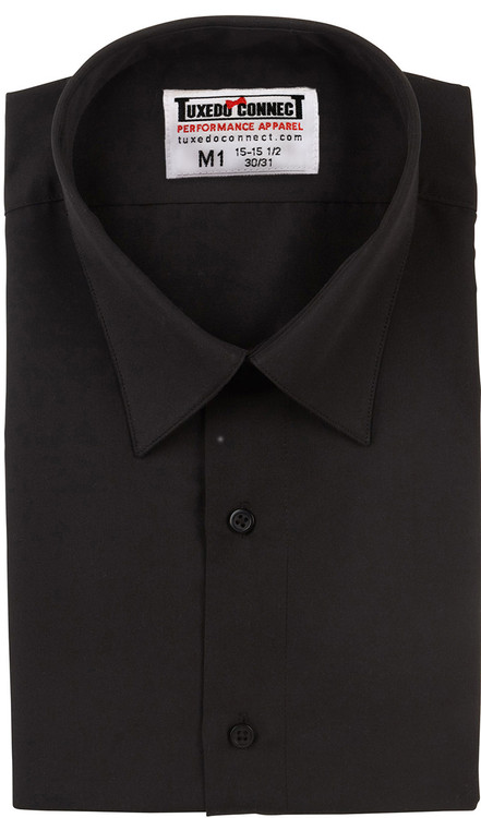 Mens Lay Down Collar Black Dress Shirt with Pocket