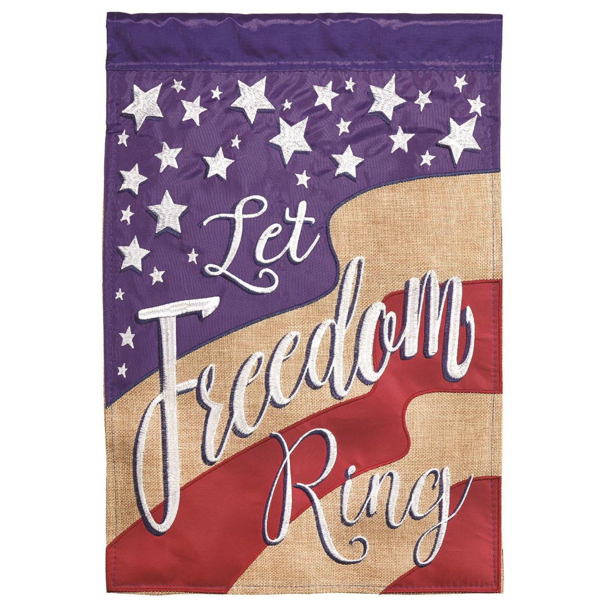 Let Freedom Ring Burlap Garden Flag - FlagCenter.com