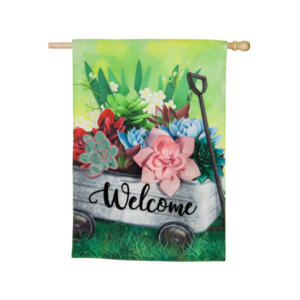 Galvanized Wagon with Succulents Linen House Flag - FlagCenter.com