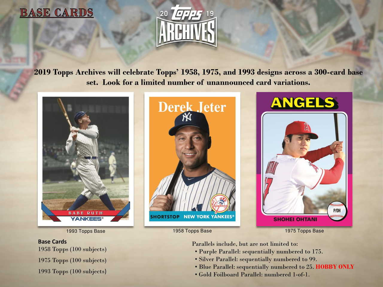 2019 Topps Archives Baseball Hobby 10 Box Case