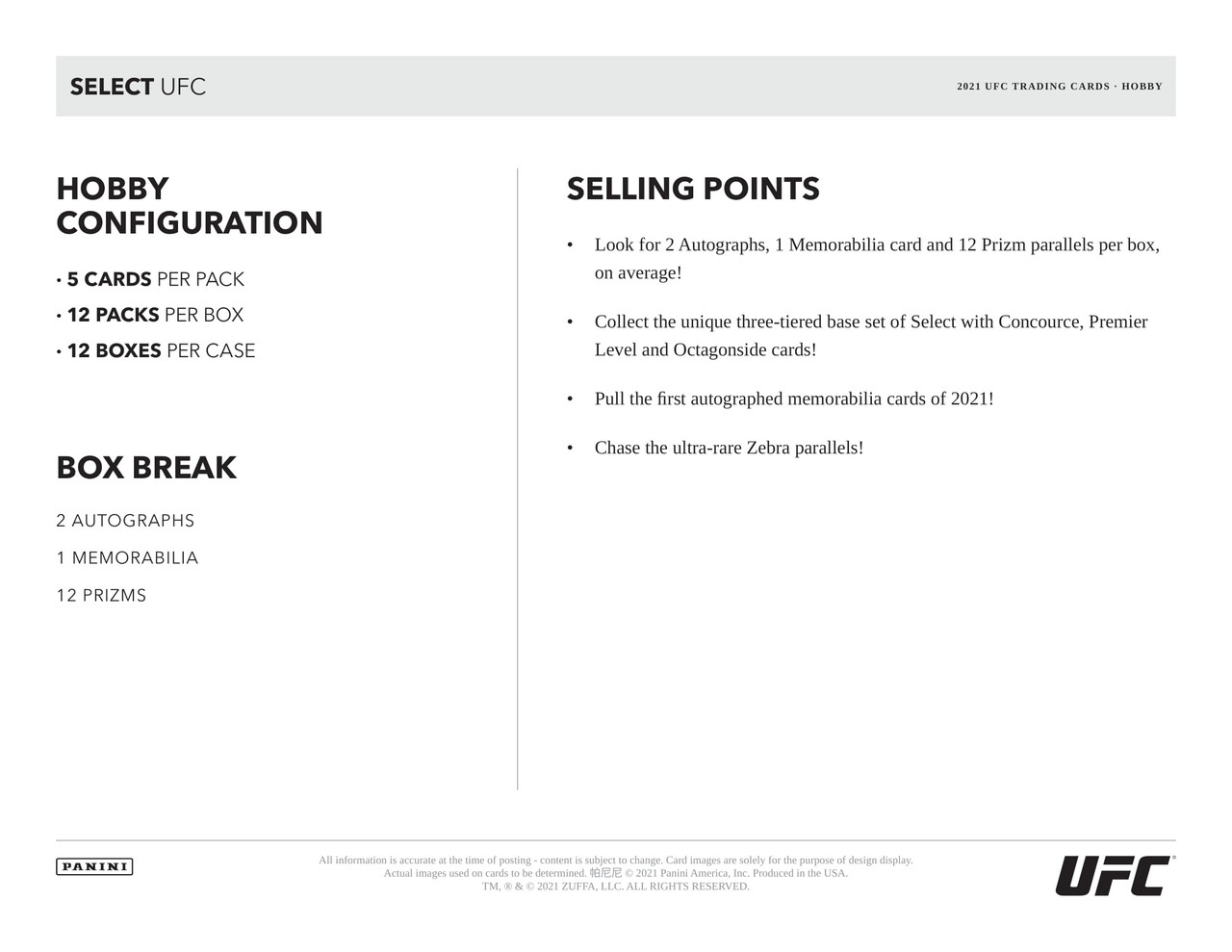 2021 Panini Select UFC Hobby Box