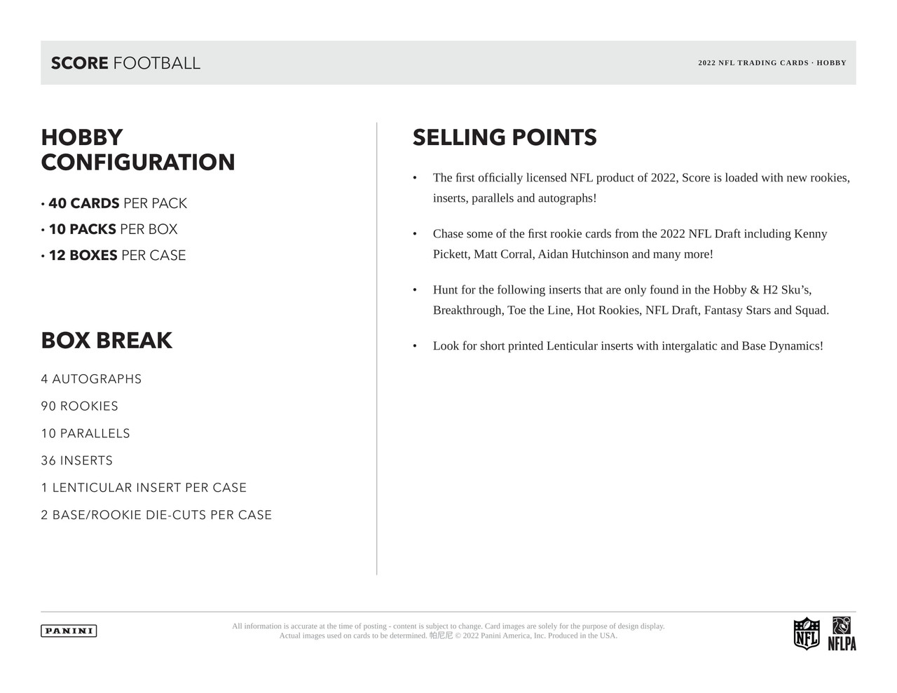 2022 Panini Score Football Hobby Box