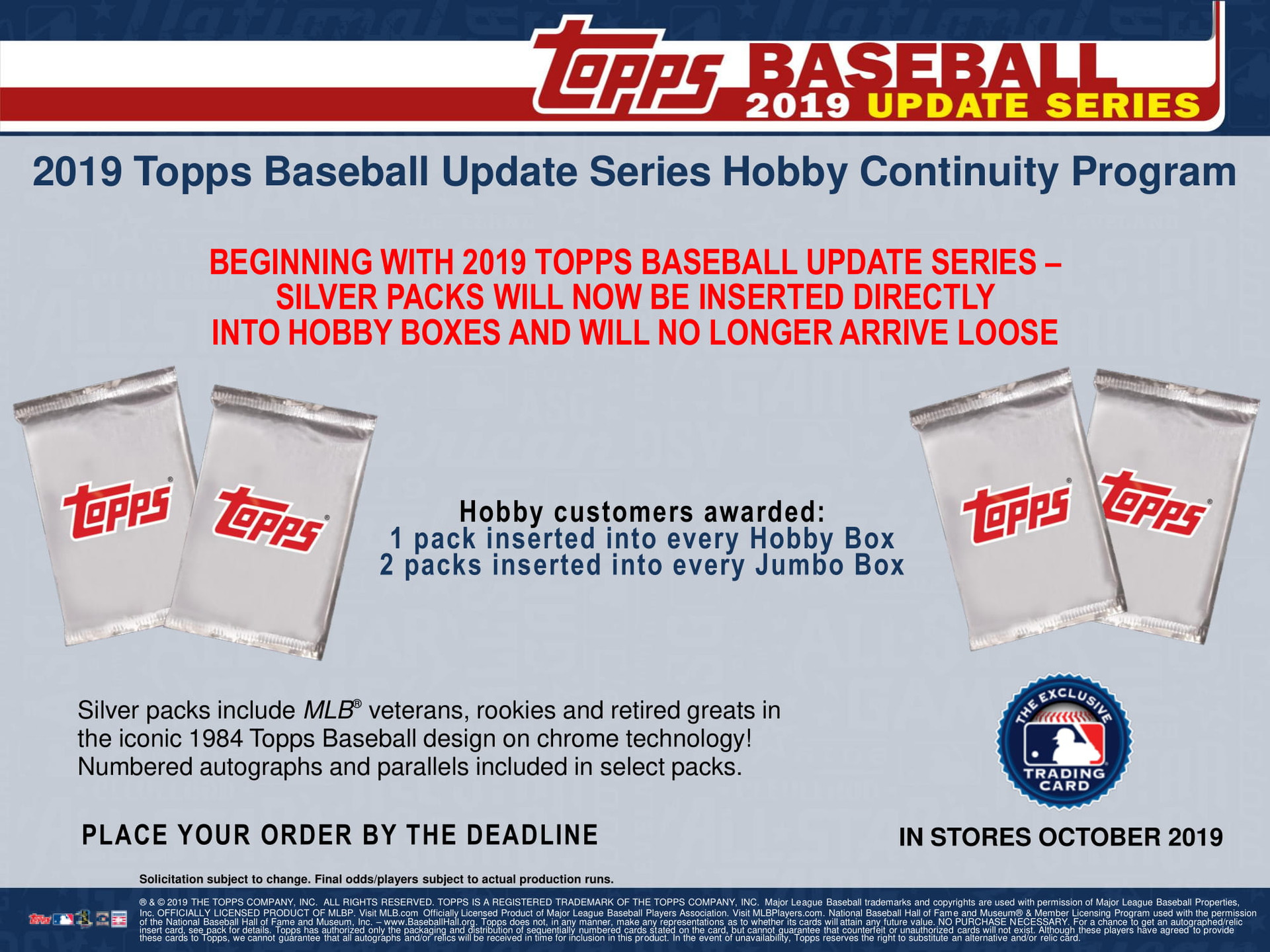 2019 Topps Update Series Baseball HTA Hobby Jumbo Box + 2 Silver Packs
