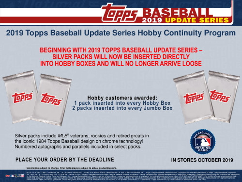2019 Topps Update Series Baseball HTA Hobby Jumbo Box + 2 Silver Packs
