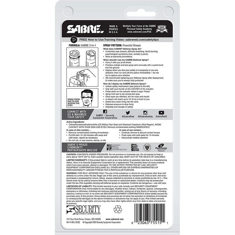 Sabre Defense Pepper Spray w/ Quick Release Key Ring - CopsPlus