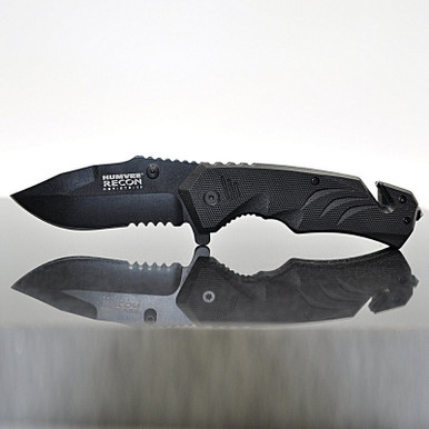 HUMVEE HMV-KTR-15 Humvee Recon 15 Folding Knife Partially Serrated Stainless Steel Blade, Black ...