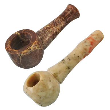 Round Head Stone Hand Pipe | 3" | Assorted Styles | 6ct Bundle