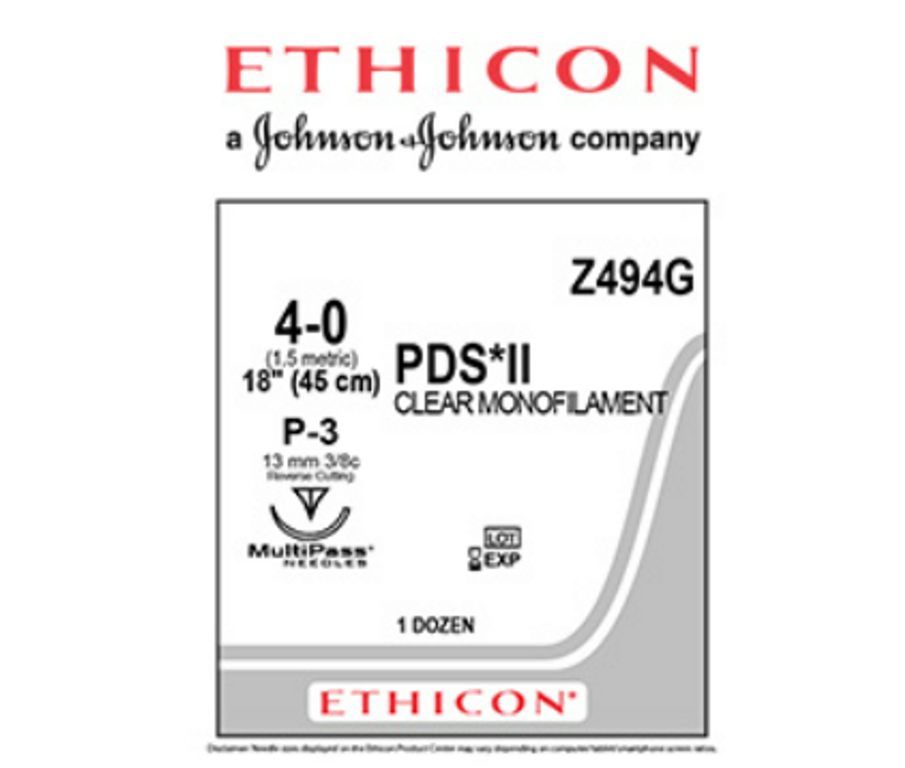 ETHICON Suture, PDS II, Precision Point - Reverse Cutting, P-3, 18", Size 4-0. MFID: Z494G